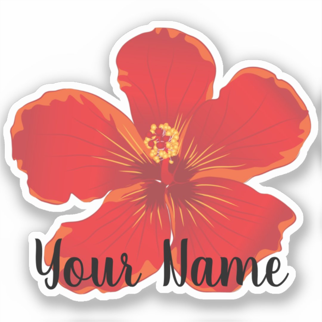 Red Hibiscus Flower Name Sticker | Zazzle
