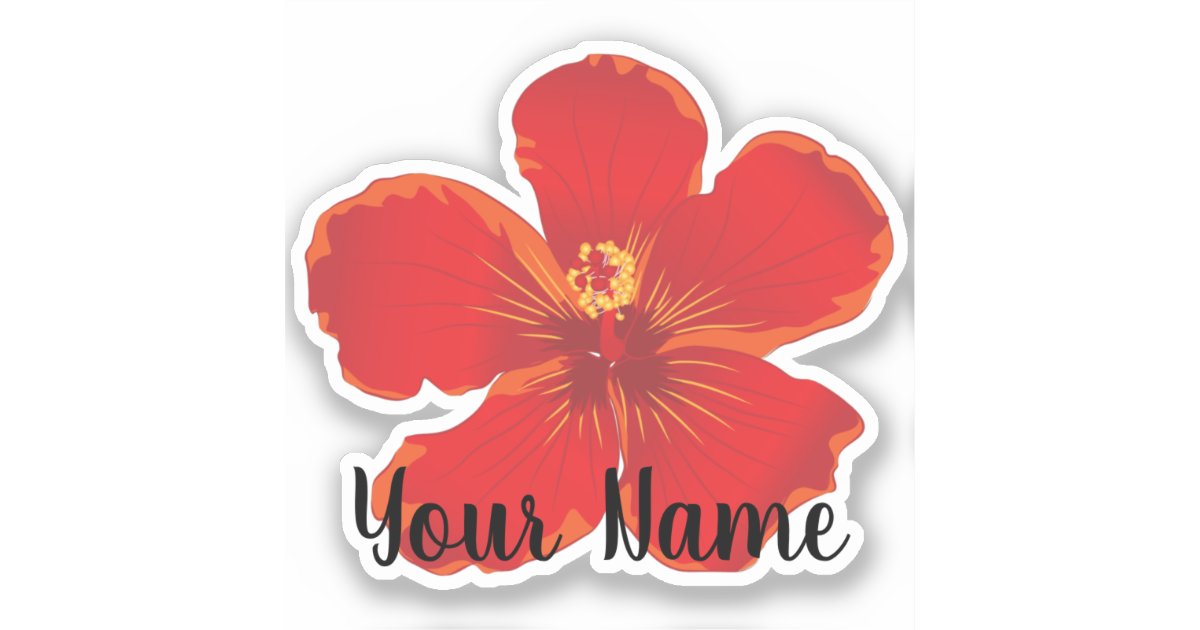 Red Hibiscus Flower Name Sticker | Zazzle