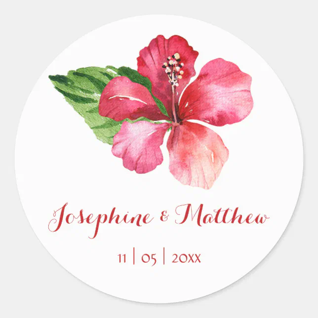 Red Hibiscus Flower Tropical Wedding Stickers | Zazzle