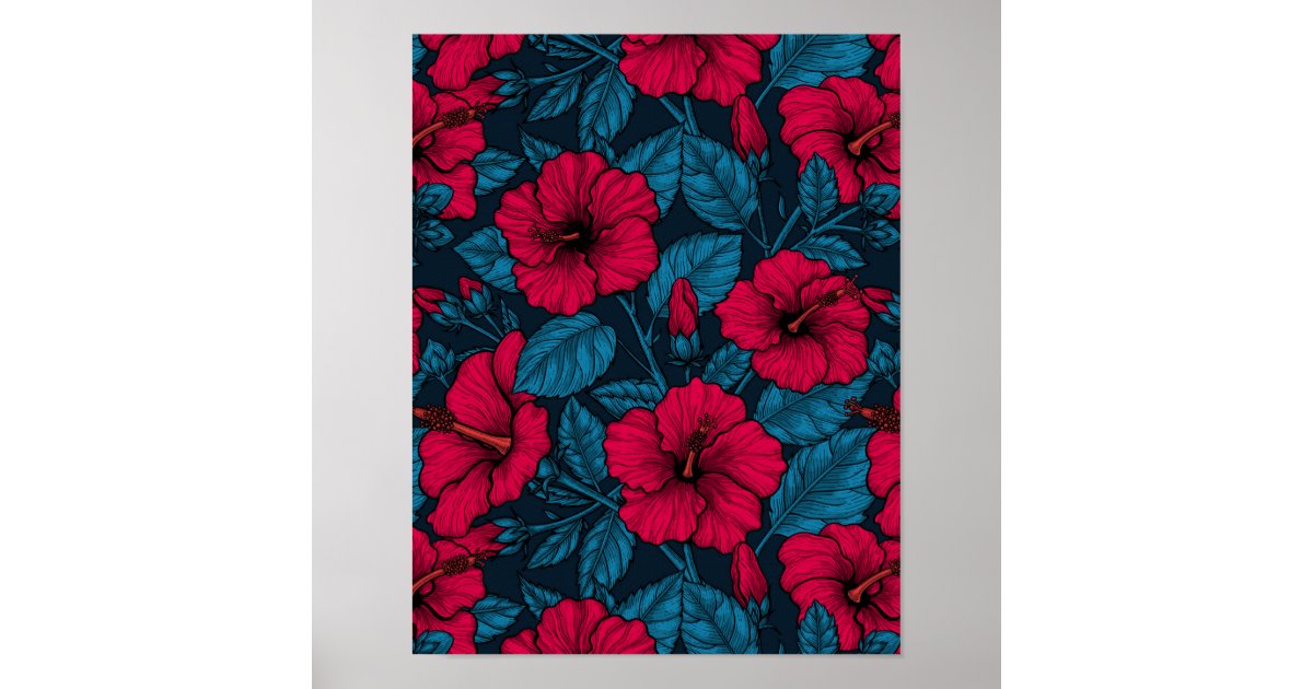 Red hibiscus flowers poster | Zazzle