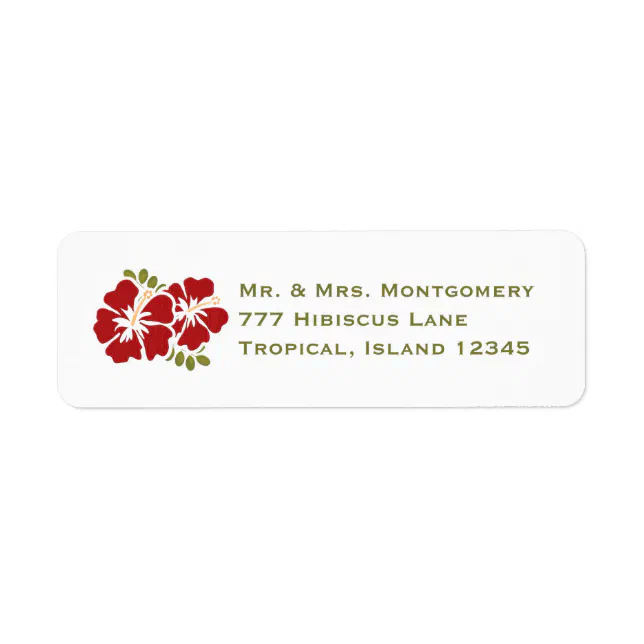 Red Hibiscus Return Address Labels Custom | Zazzle