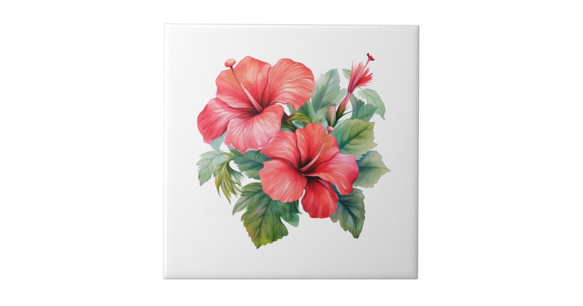 Red Hibiscus Tropical Floral Kitchen Bathroom Ceramic Tile | Zazzle