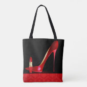 Red High Heel Lipstick Damask Pattern Print Design Tote Bag | Zazzle