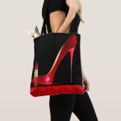 Red High Heel Lipstick Damask Pattern Print Design Tote Bag | Zazzle
