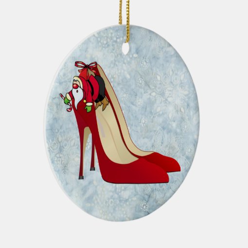 Red High Heel Shoes / Santa Elf Ceramic Ornament | Zazzle