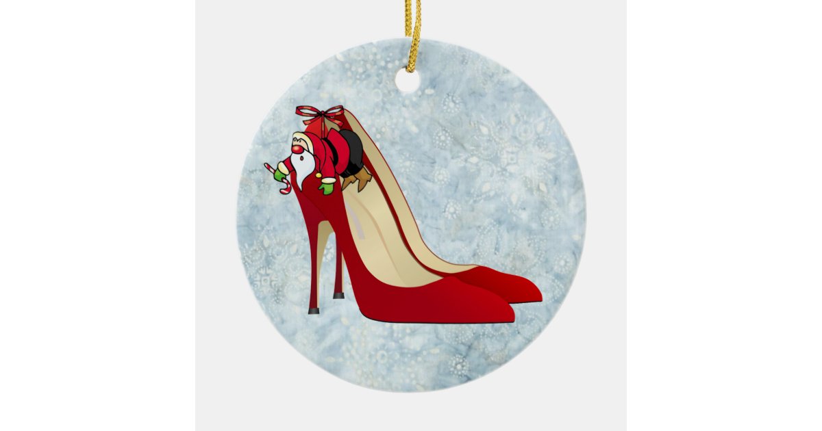 Red High Heel Shoes / Santa Elf Ceramic Ornament | Zazzle