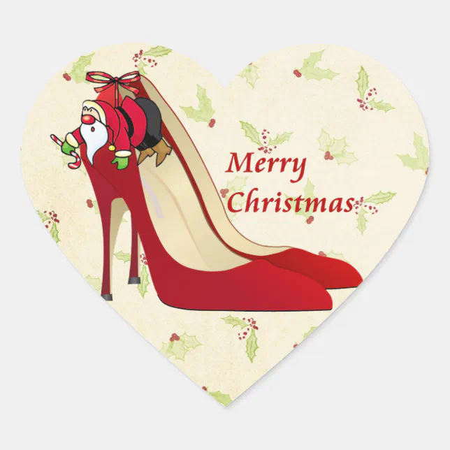 Red High Heel Shoes / Santa Elf Heart Sticker | Zazzle