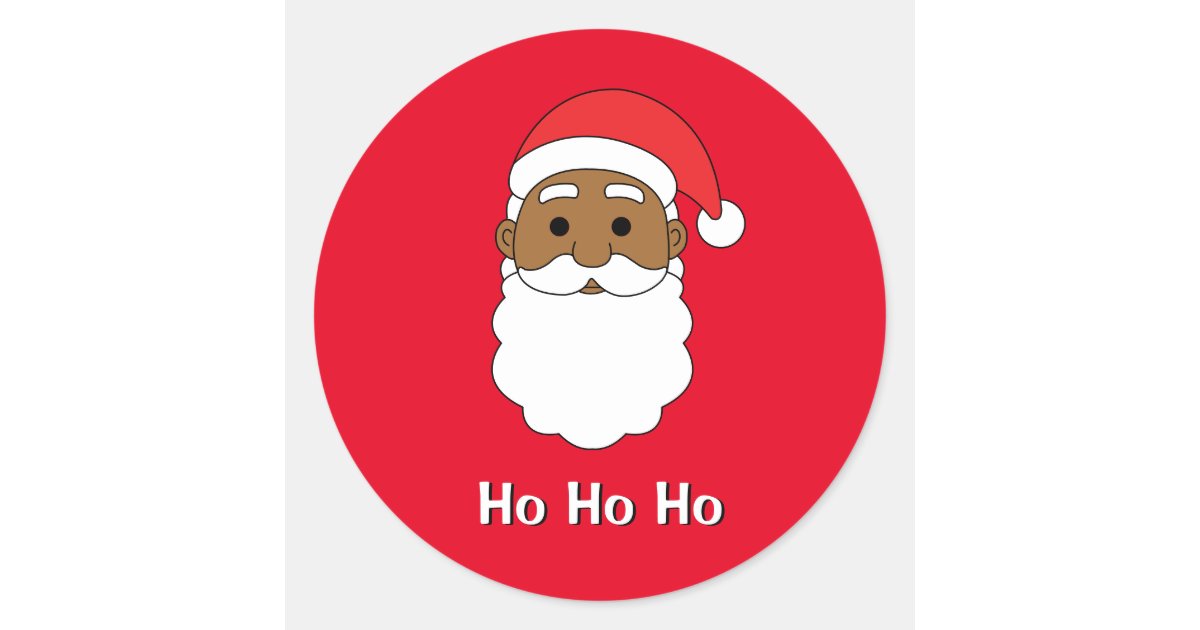 Red Ho Ho Ho African American Santa Claus Family Classic Round Sticker ...