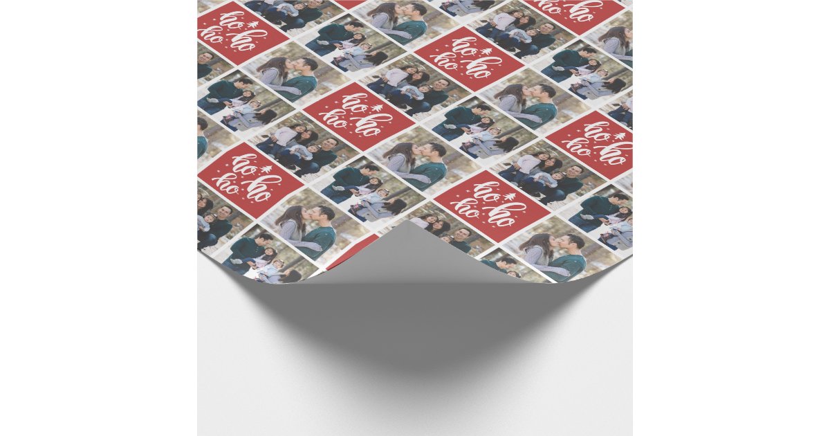 Red Ho Ho Ho Merry Christmas - 3 Photos Wrapping Paper | Zazzle