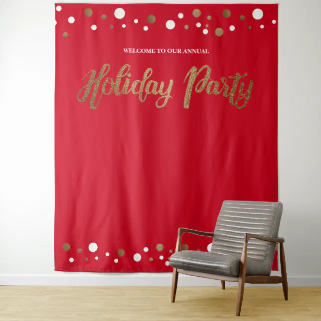 Red Holiday Party Corporate Gold backdrop | Zazzle