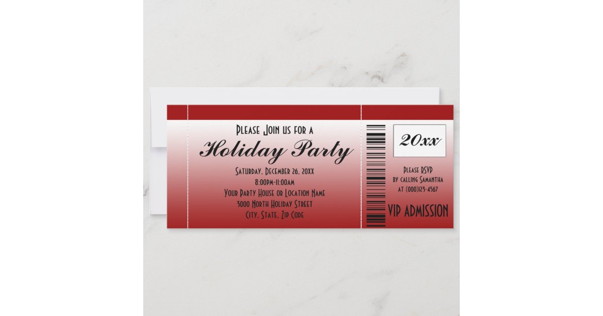 Red Holiday Party Ticket Invitation | Zazzle