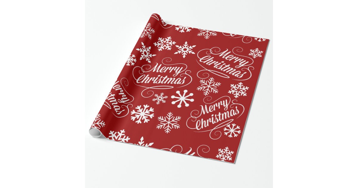 Red Holiday Snowflakes Merry Christmas Gift Wrap | Zazzle