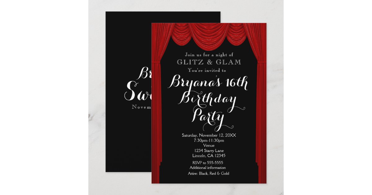 Red HOLLYWOOD Curtains Elegant Party Invitations | Zazzle