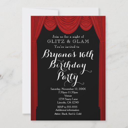 Red HOLLYWOOD Curtains Elegant Party Invitations | Zazzle