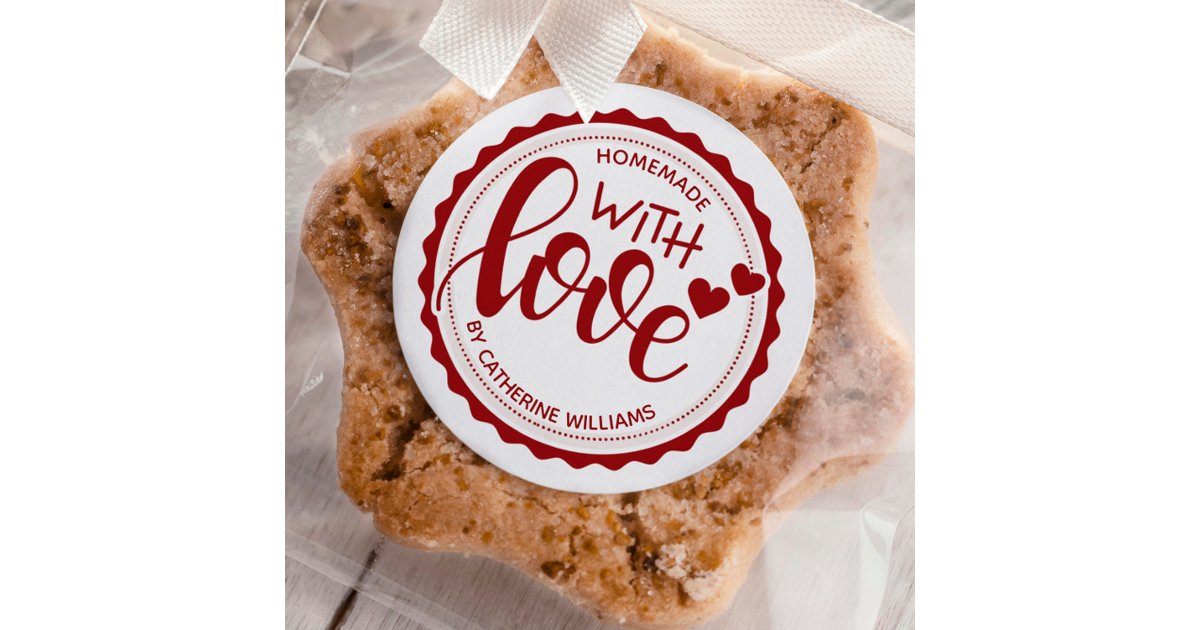 Red Homemade with Love Personalized Baking Classic Round Sticker | Zazzle