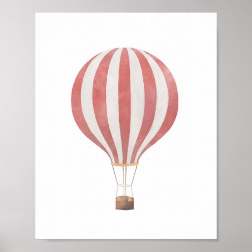 Red Hot Air Balloon Nursery Decor Poster | Zazzle