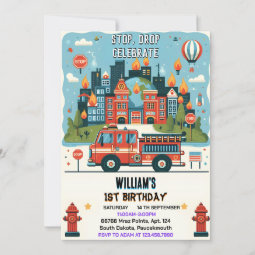 Red Hot Fire Truck Engine Safety 1st birthday Invitation | Zazzle