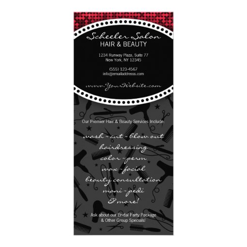 Red Hot Glam Custom Salon Coupon Rack Cards | Zazzle