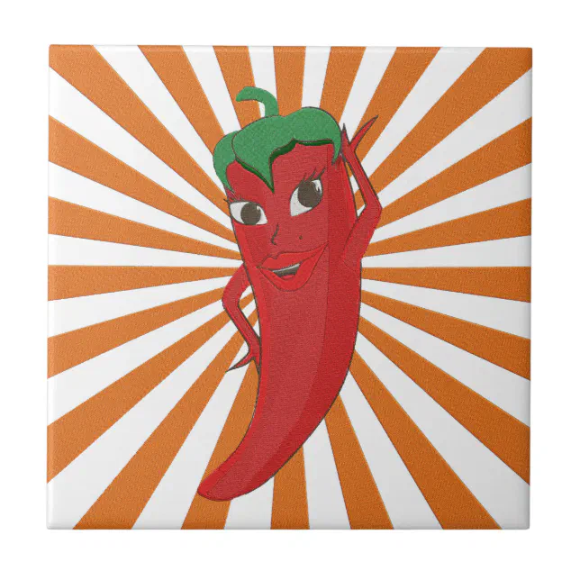 Red Hot Pepper Diva Faux Embroidery Print Ceramic Tile | Zazzle