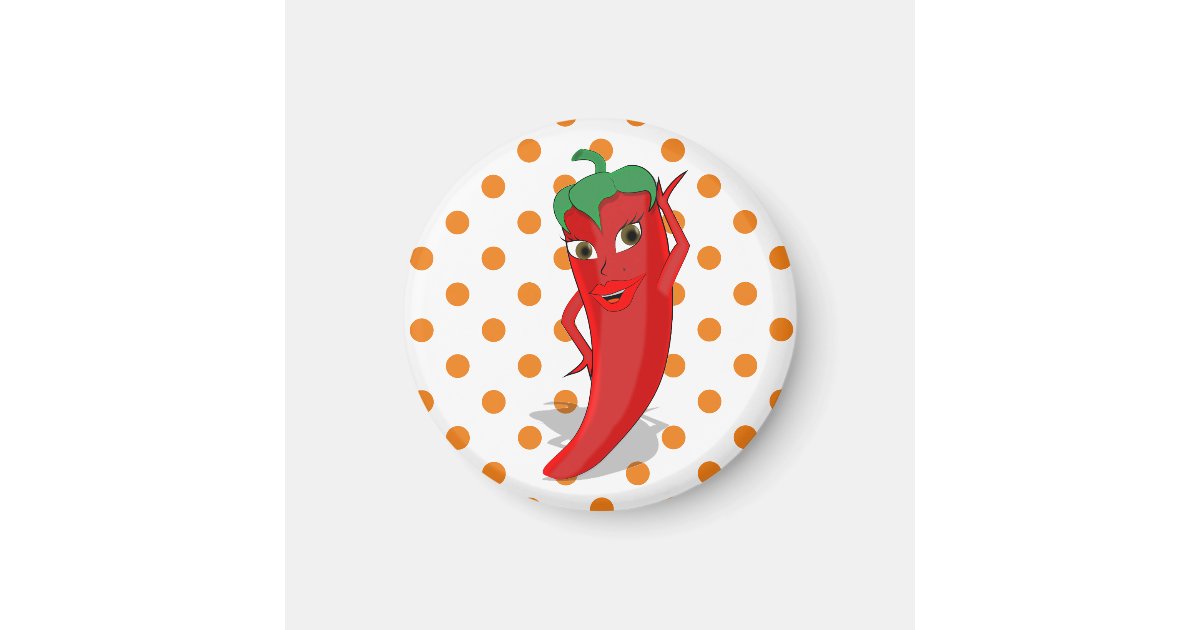 Red Hot Pepper Diva Orange Polka Dots Magnet | Zazzle