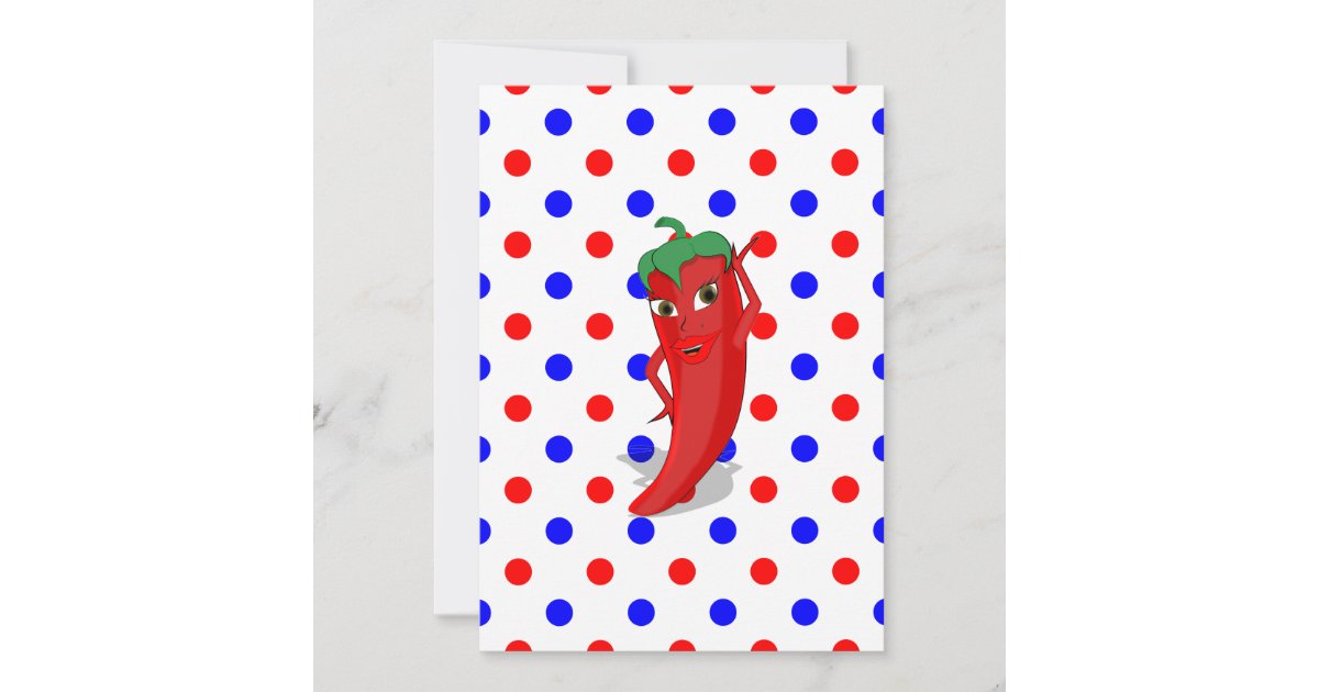 Red Hot Pepper Diva Red Blue Polka Dots Invitation | Zazzle