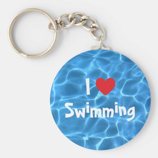 Red I Love Swimming Blue Swimming Pool Keychain | Zazzle.com