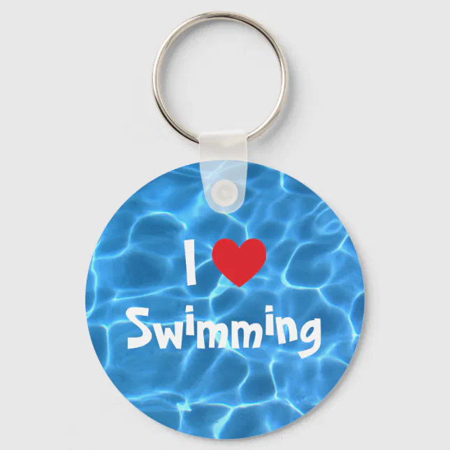 Red I Love Swimming Blue Swimming Pool Keychain | Zazzle