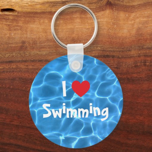 Red I Love Swimming Blue Swimming Pool Keychain | Zazzle