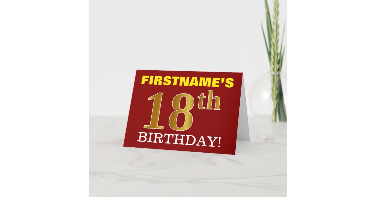 Red, Imitation Gold "18th BIRTHDAY" Birthday Card | Zazzle