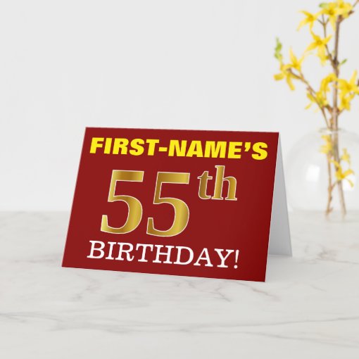 Red, Imitation Gold "55th BIRTHDAY" Birthday Card | Zazzle