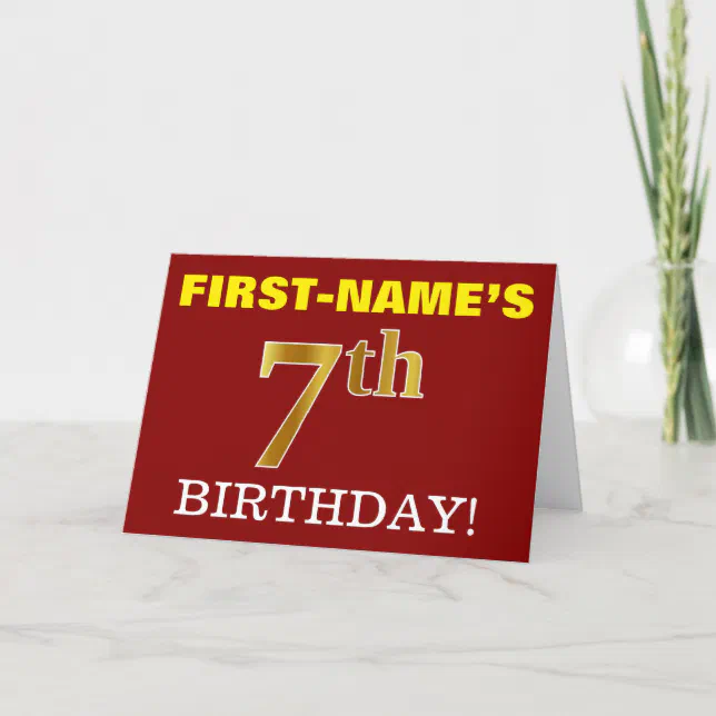 Red, Imitation Gold "7th BIRTHDAY" Birthday Card | Zazzle