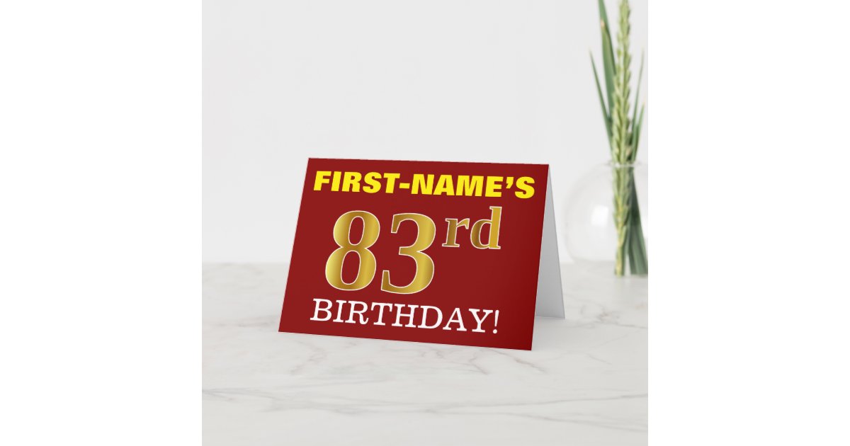 Red, Imitation Gold "83rd BIRTHDAY" Birthday Card | Zazzle
