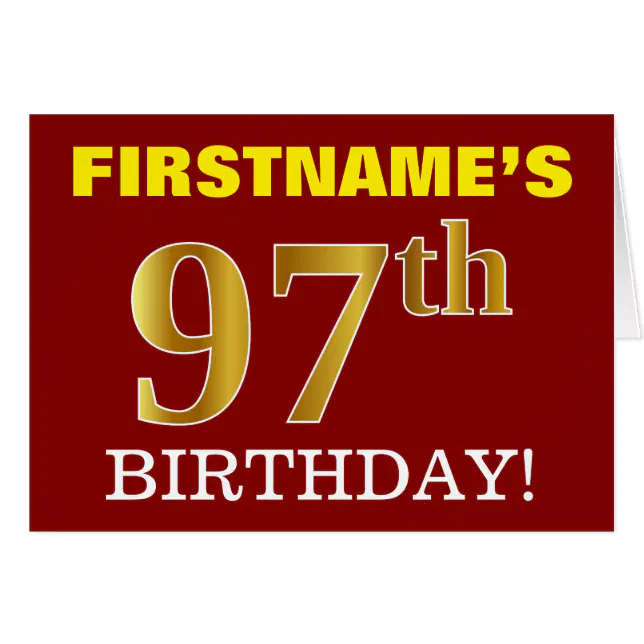 Red, Imitation Gold "97th BIRTHDAY" Birthday Card | Zazzle