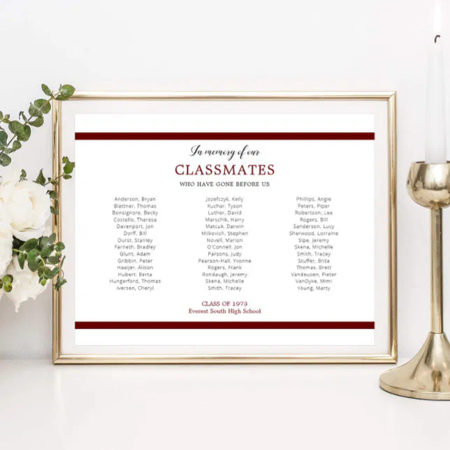 Red In Memory Of Our Classmates School Reunion Poster | Zazzle