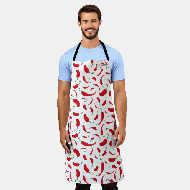 Red Jalapeno Chili Peppers with Name Tag Apron | Zazzle