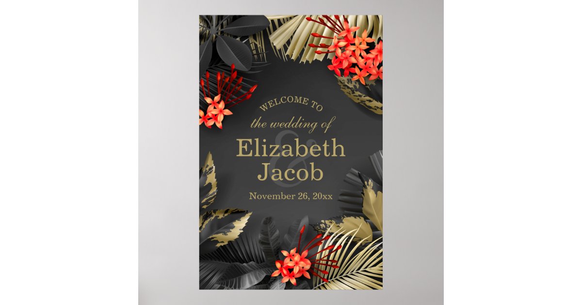 Red Jasmine Dark Tropical Wedding Poster | Zazzle