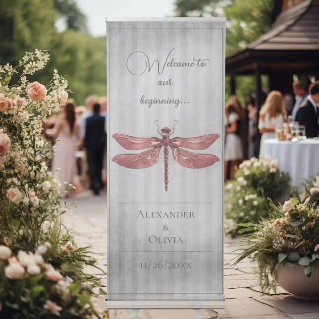 Red Jeweled Dragonfly Wedding Retractable Banner | Zazzle