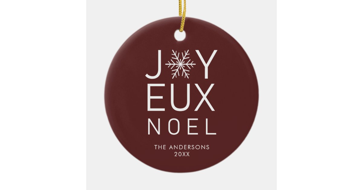 Red Joyeux Noel Modern Typography Holiday Ceramic Ornament | Zazzle