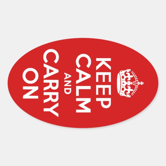 Red Keep Calm and Carry On Oval Sticker | Zazzle.com