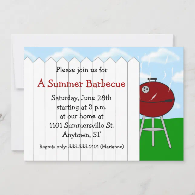 Red Kettle Grill and Picket Fence Party Invitation | Zazzle