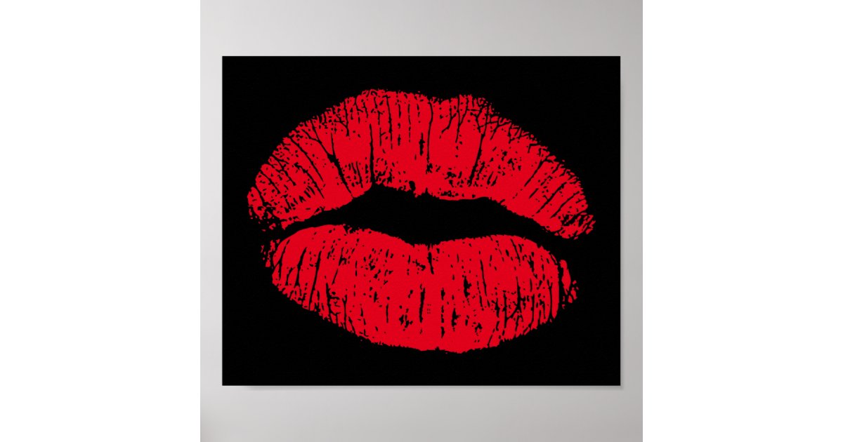 Red Kissing Lips on Black Poster | Zazzle
