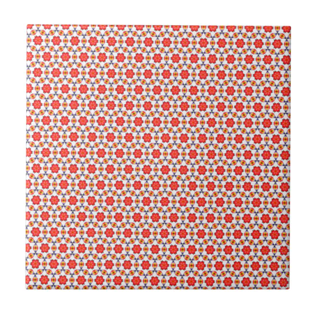 Red kitsch flower pattern ceramic tile | Zazzle
