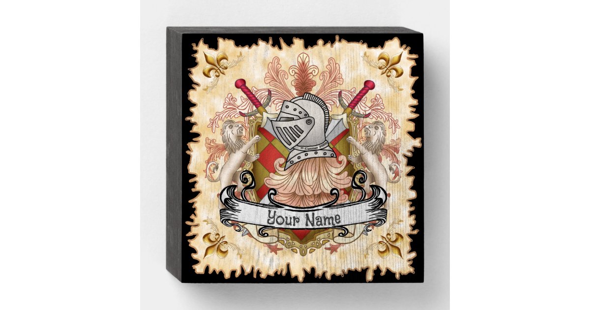 Red Knight Family Crest Surname Wooden Box Sign | Zazzle