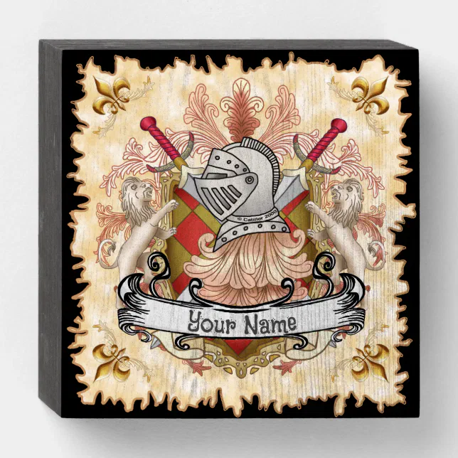 Red Knight Family Crest Surname Wooden Box Sign | Zazzle