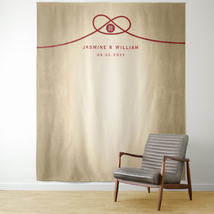 Red Knot Double Happiness Wedding Photo Backdrop | Zazzle