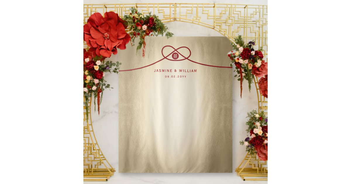 Red Knot Double Happiness Wedding Photo Backdrop | Zazzle