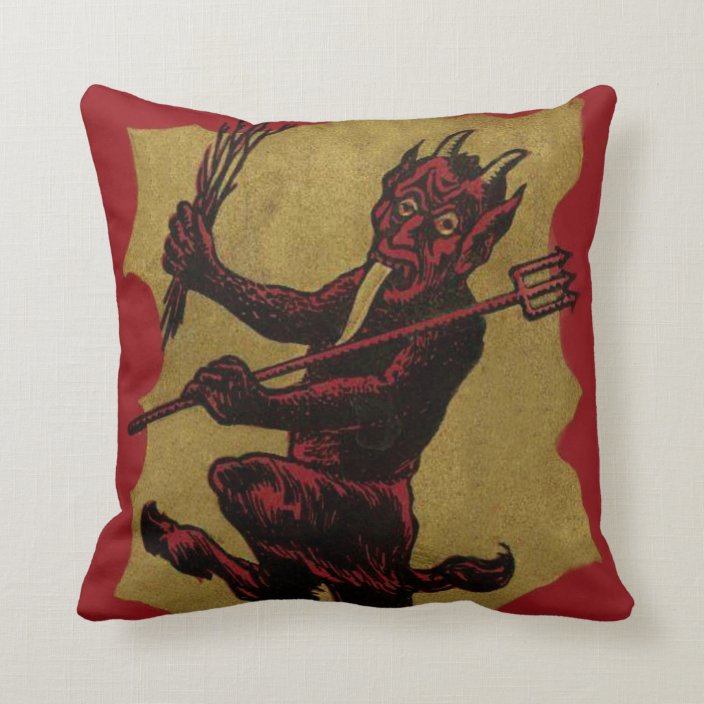 Red Krampus Pitchfork Switch Tongue Throw Pillow | Zazzle.com