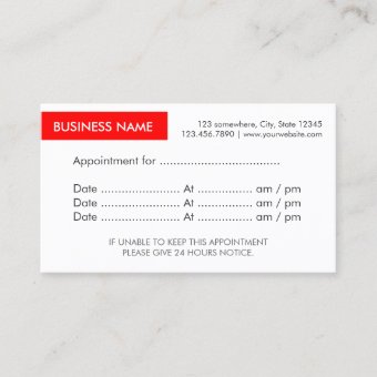 Red Label Appointment Reminder Business Cards | Zazzle