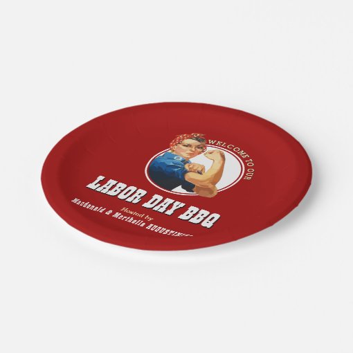 Red LABOR DAY BBQ Rosie Riveter Paper Plates | Zazzle