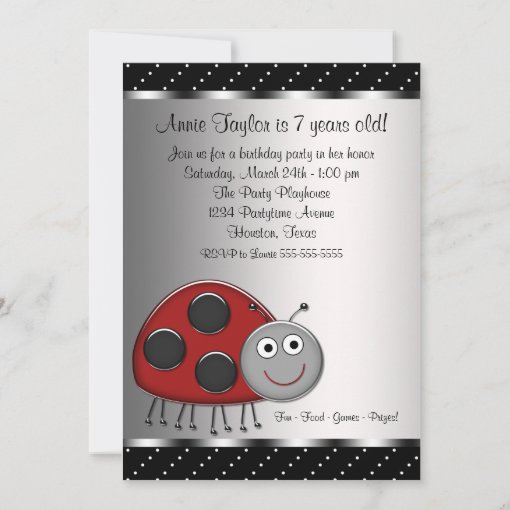 Red Ladybug 7th Birthday Party Invitation Ladybug | Zazzle